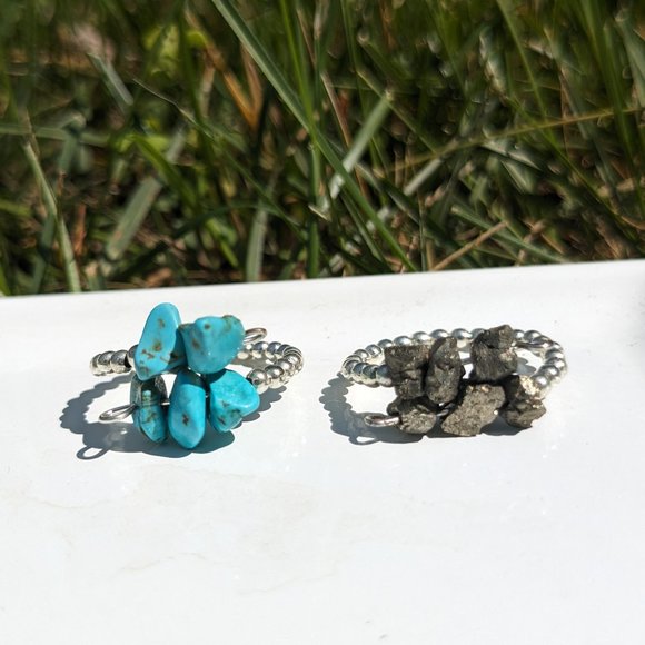 Handmade | Jewelry | Bundle Of Turquoise And Pyrite Rings | Poshmark